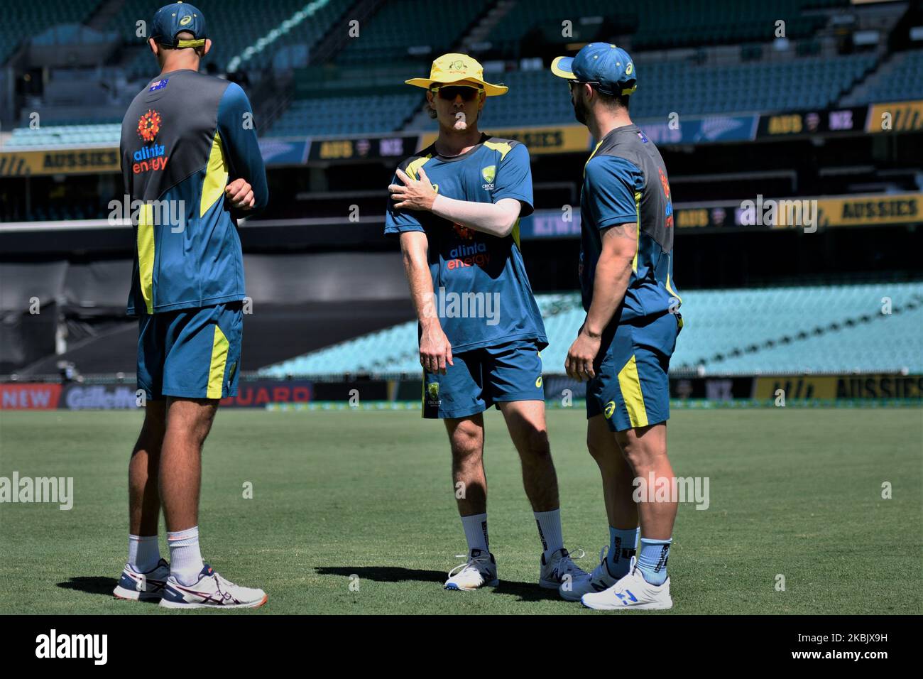 Ashton Agar (L), Adam Zampa (C) , Matthew Wade(R) during game one of ...