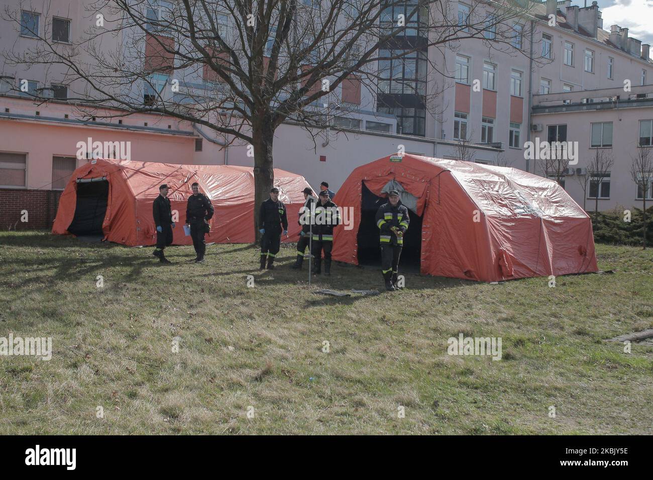 A temporary emergency structure set up outside Hospital in Wroclaw ...