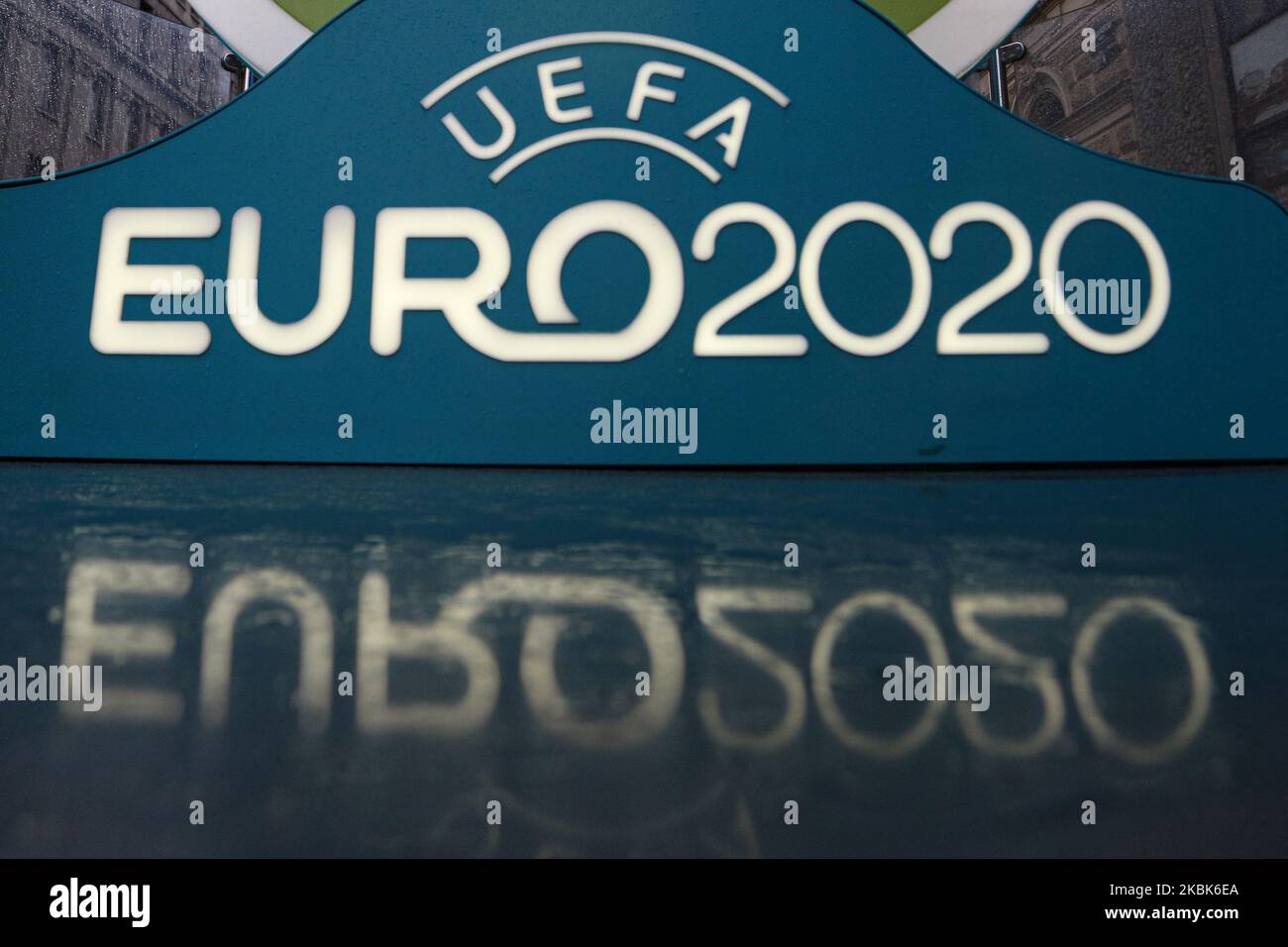 Symbols of Euro 2020 on the clock in the center of Saint Petersburg ...