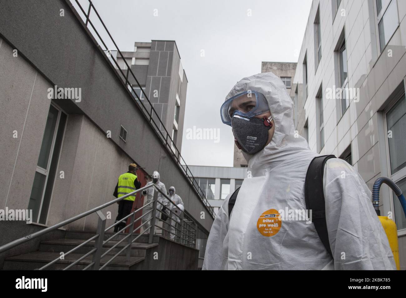 A member of the UME (Military Emergency Unit) at the entrance to the ...