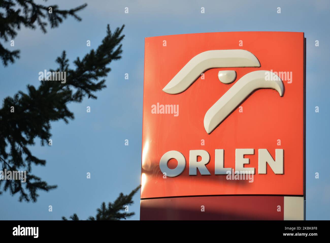 Orlen logo seen at Orlen petrol station in Krakow. A new Orlen ...
