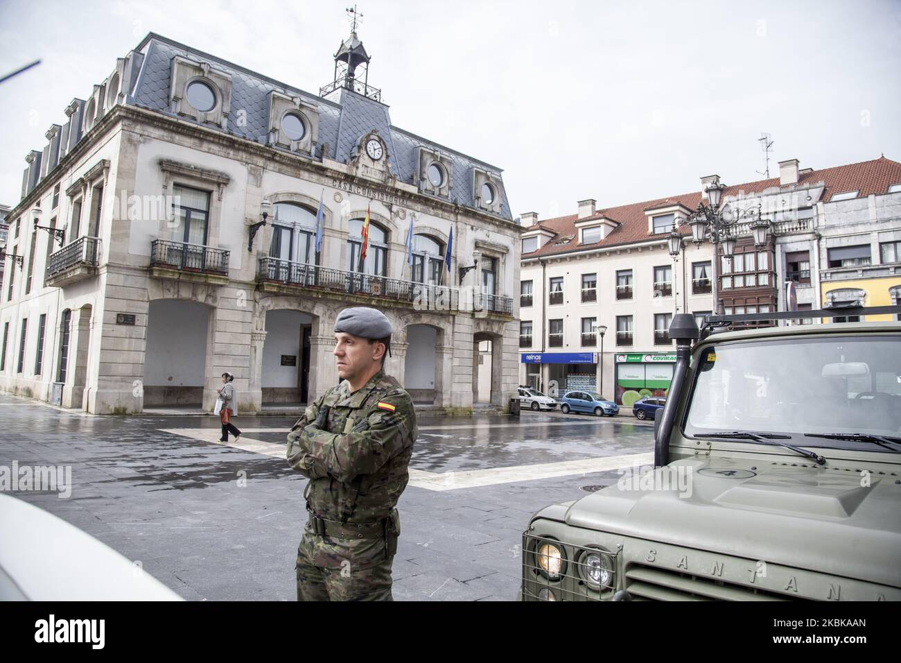 A military in the streets of Pola de Siero, Spain, on March 20, 2020 ...