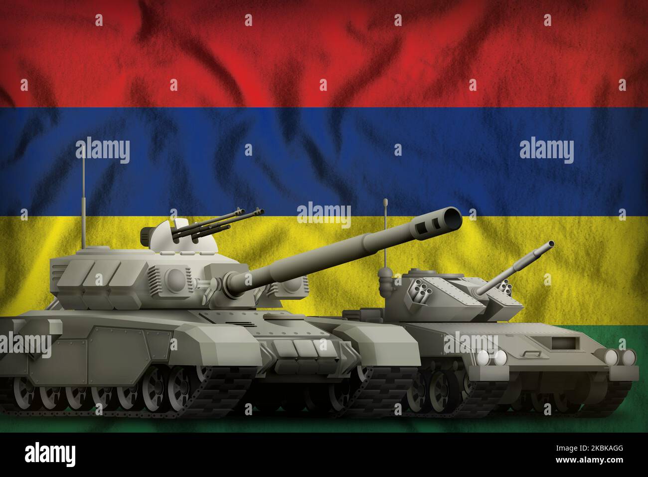 tanks on the Mauritius flag background. Mauritius tank forces concept ...