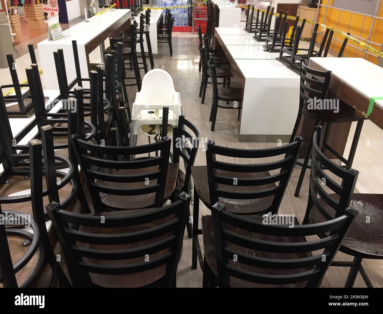 Chairs seen in an empty food court in a shopping mall in Toronto ...