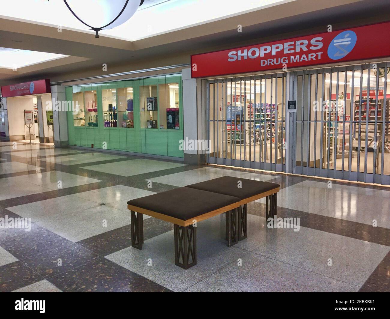 Closed stores seen in an empty shopping mall in Toronto, Ontario ...