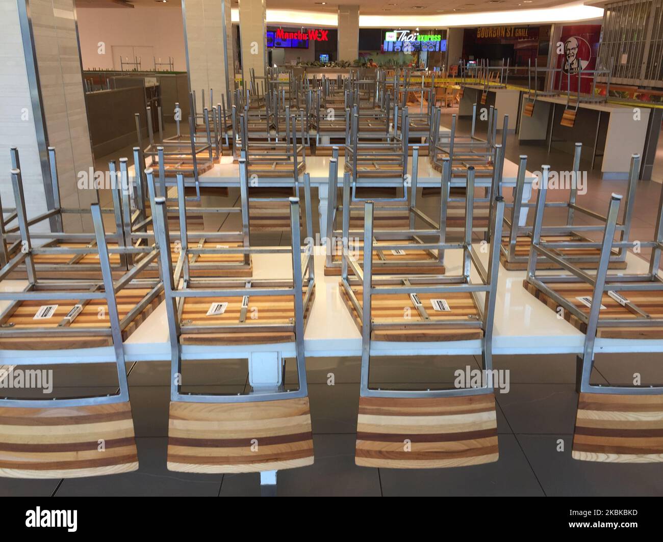 Chairs seen in an empty food court in a shopping mall in Toronto ...