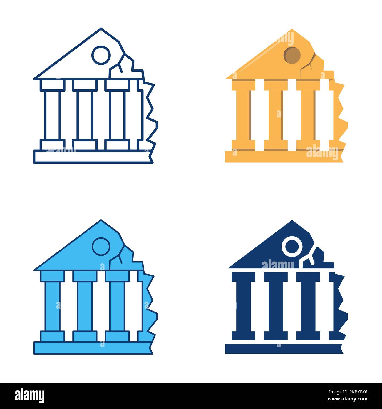 Bank crisis icon set in flat and line style. Vector illustration Stock ...