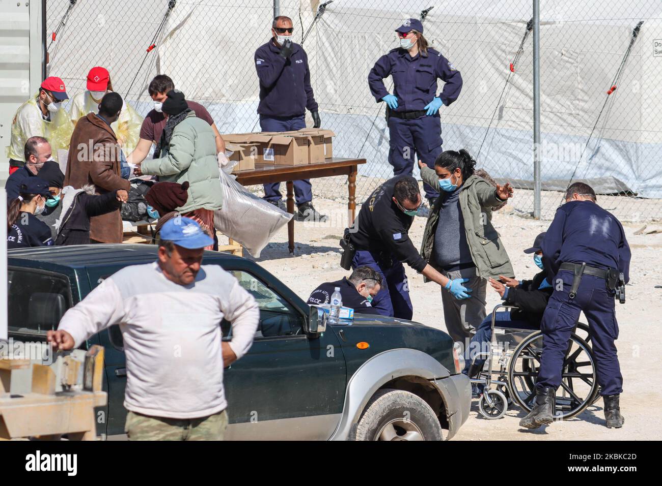 An adult man and a disabled are being checked by the police before ...