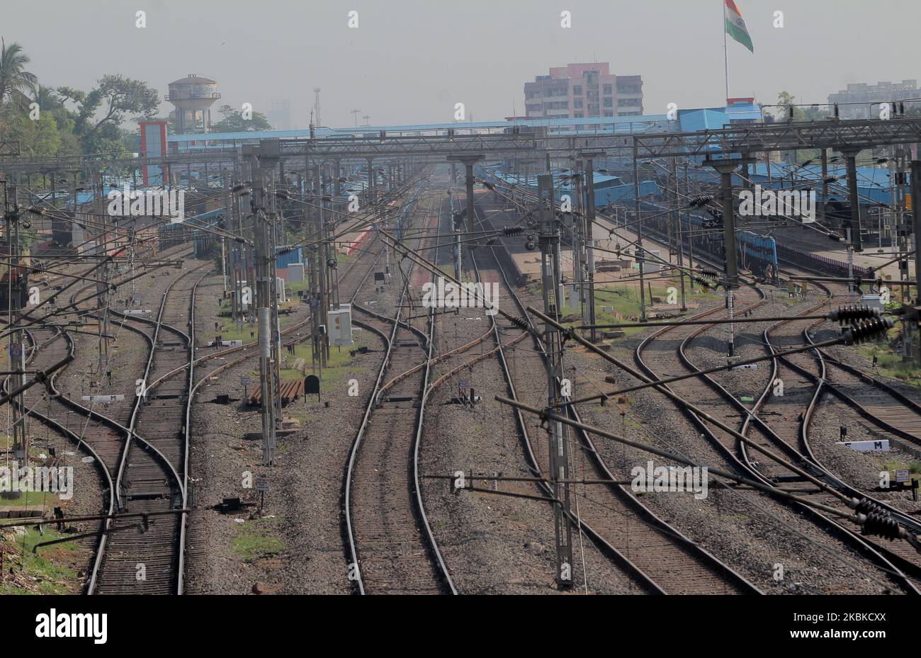 Empty railway without trains on March 22, 2020 in Bhubaneswar, India ...