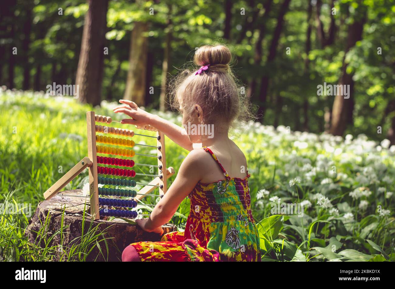 preschool kid learning counting with the abacus Stock Photo - Alamy