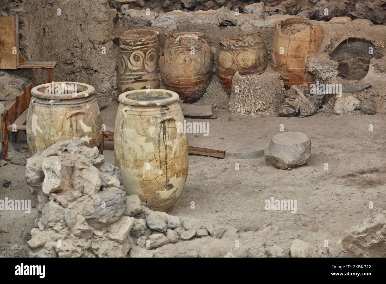 Ancient vases seen at the archaeological excavation of the prehistoric ...