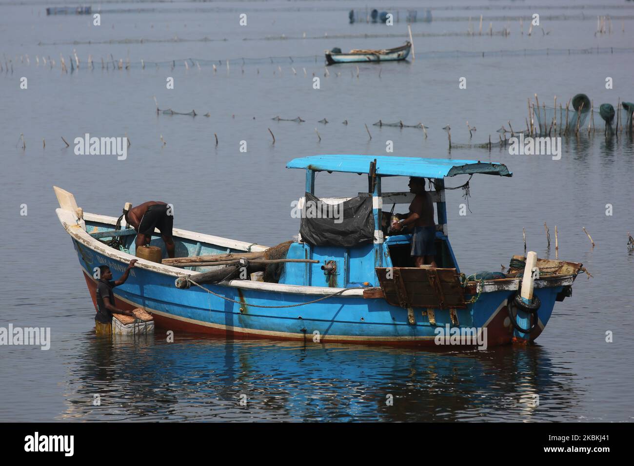 Fishing boat and fishing nets seen along the Jaffna Peninsula in Jaffna, Sri Lanka. (Photo by ...