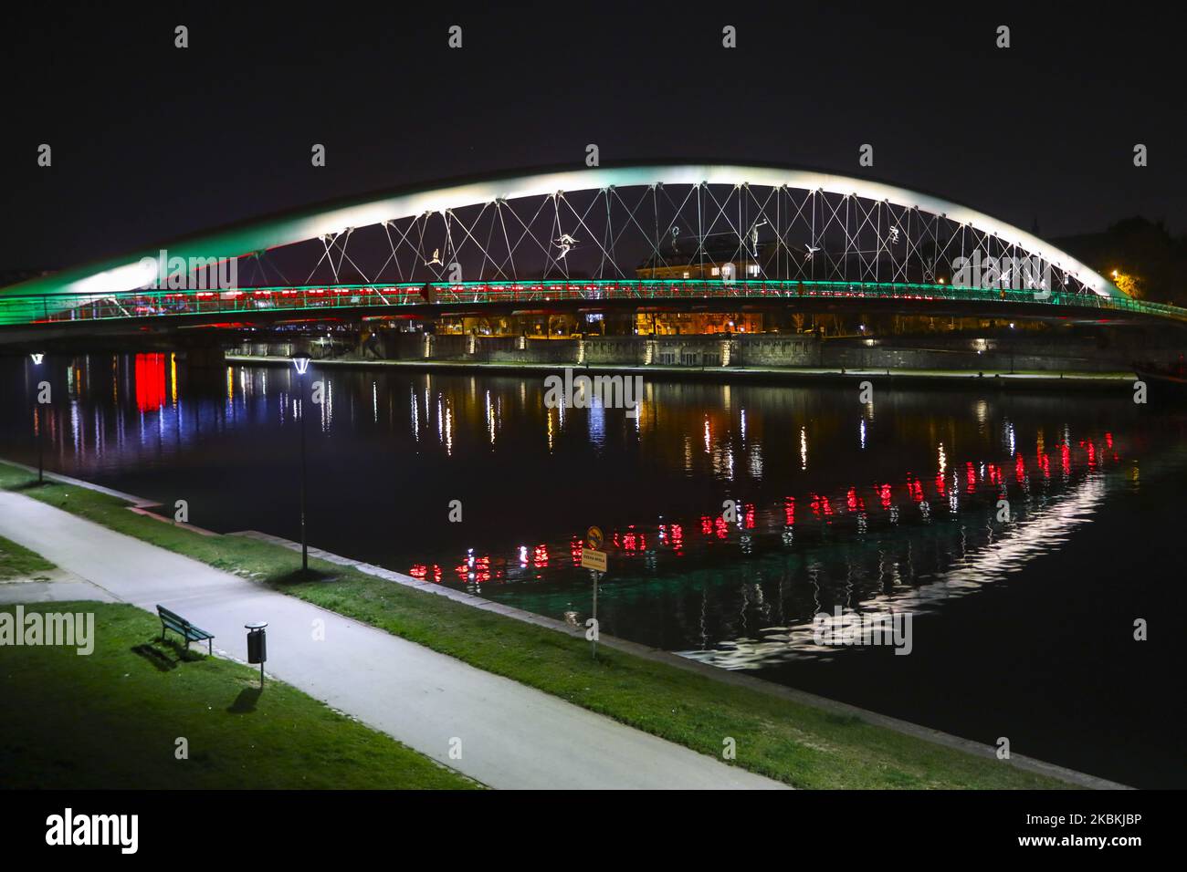 Kladka Bernatka footbridge was illuminated with an Italian flag colours ...