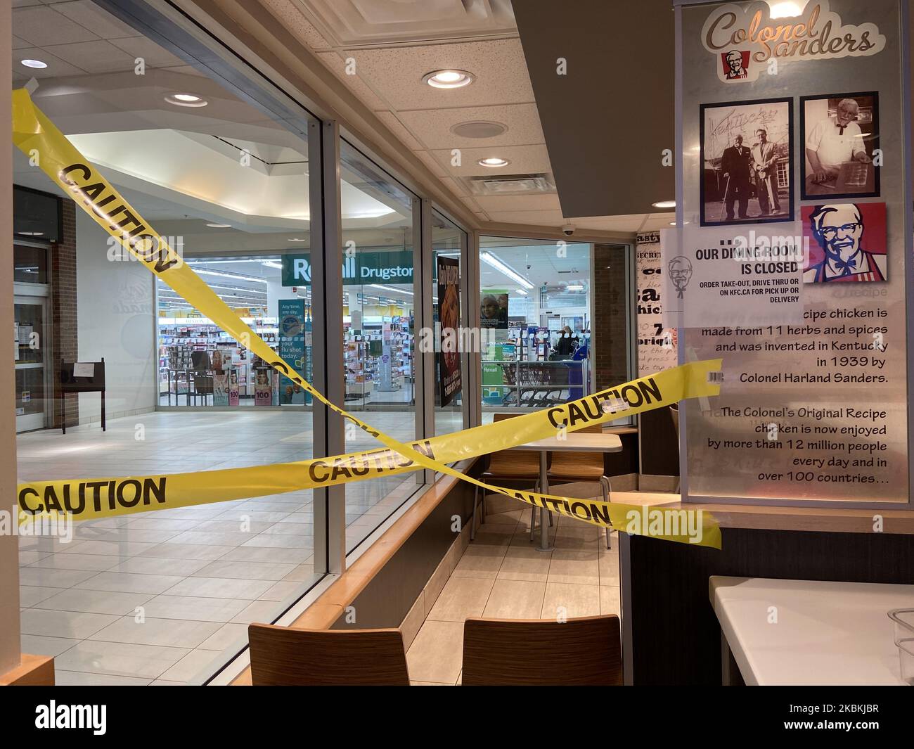 A sign advising customers that KFCâ€™s dining room is closed due to ...
