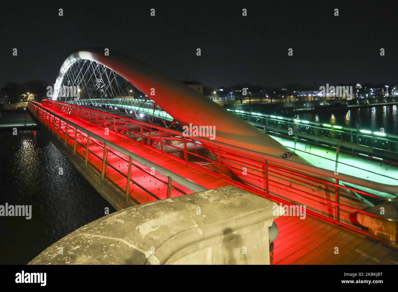 Kladka Bernatka footbridge was illuminated with an Italian flag colours ...