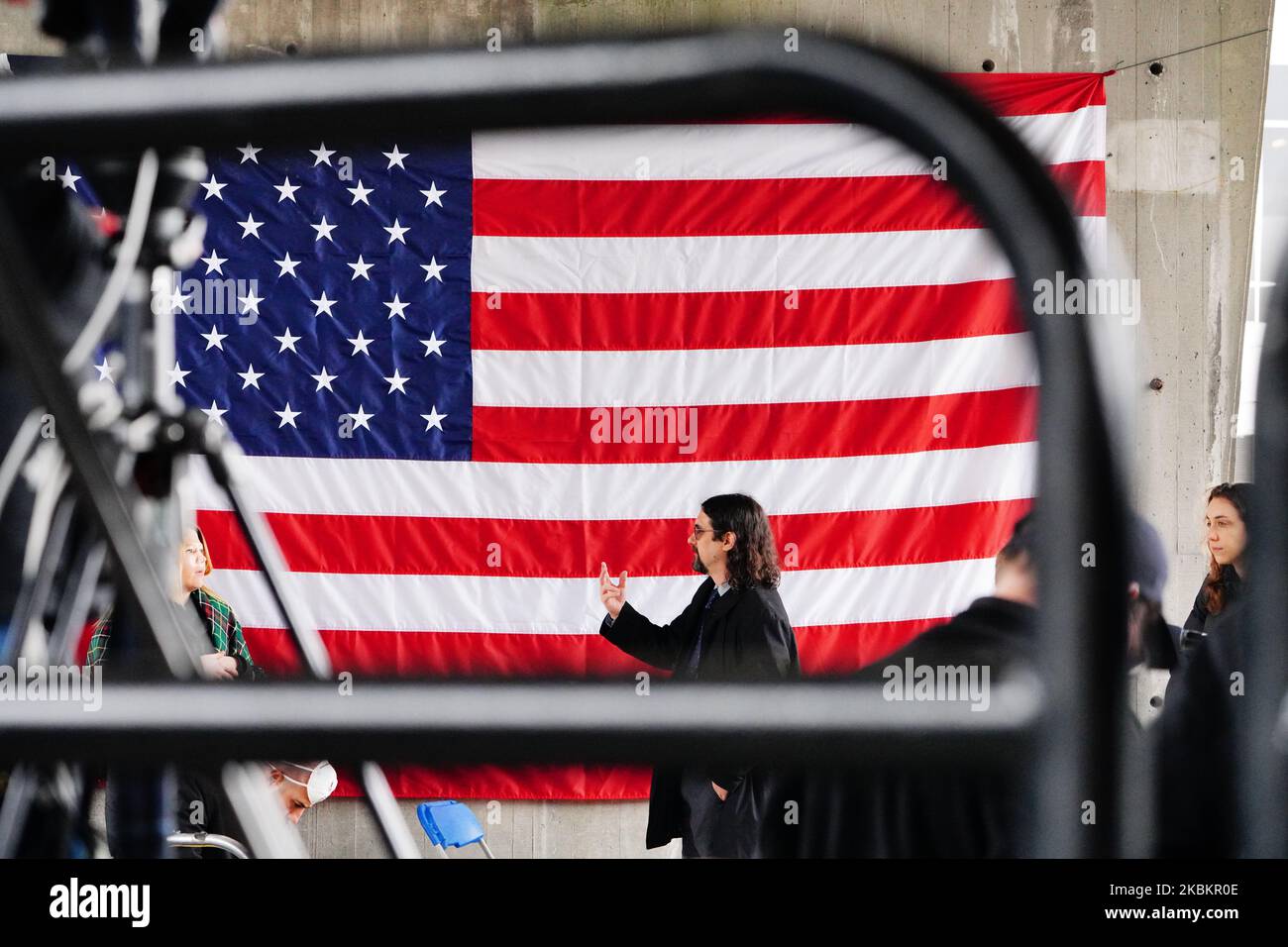 A huge American flag placed at Pier 90, New York City to proudly ...