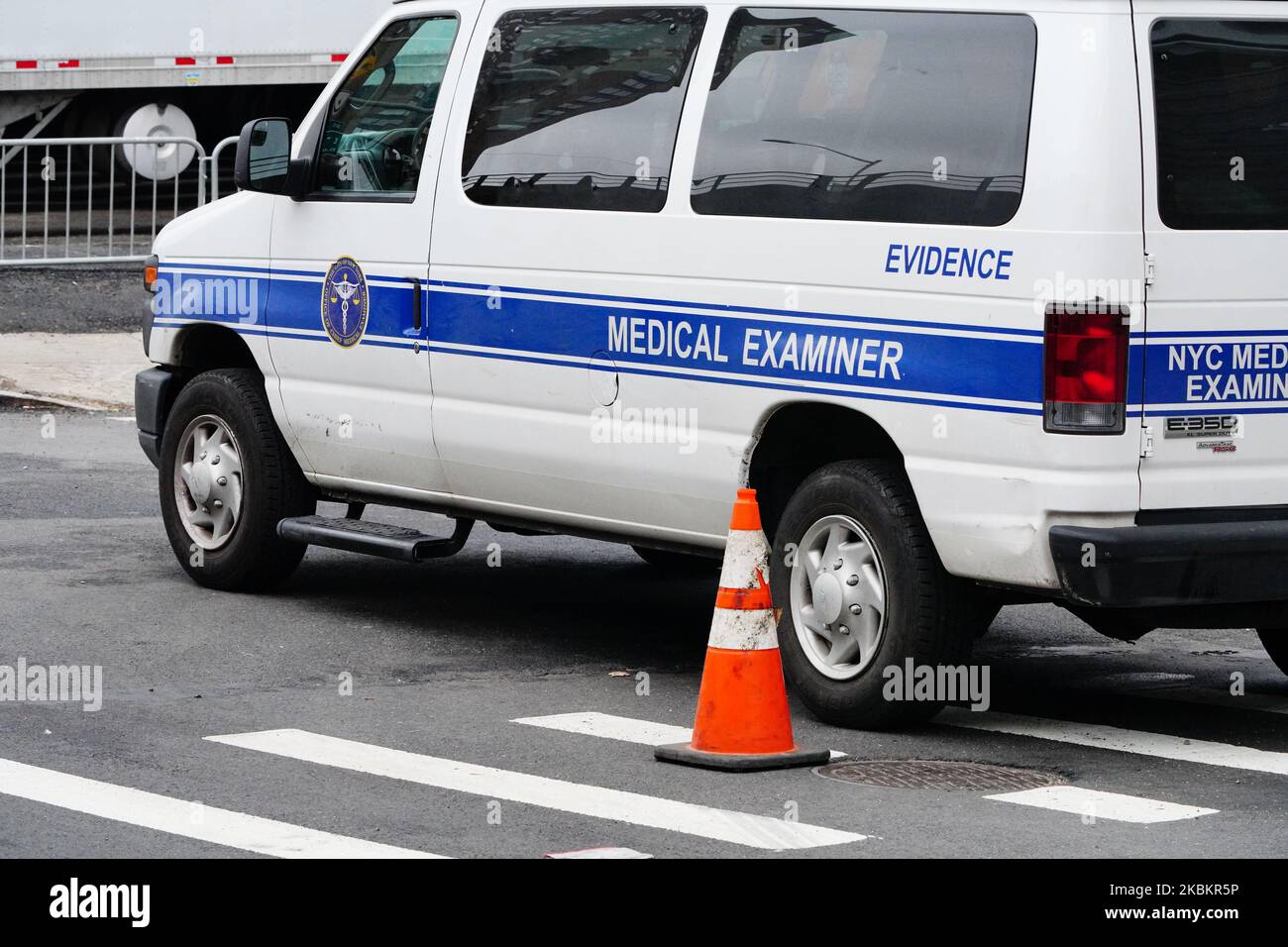 A medical examiner van parked at Bellevue Hospital New York city ...