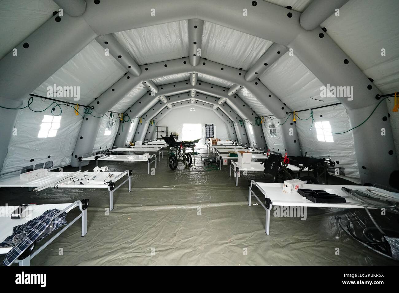 A view Inside of a makeshift temporary hospital at Central Park East ...