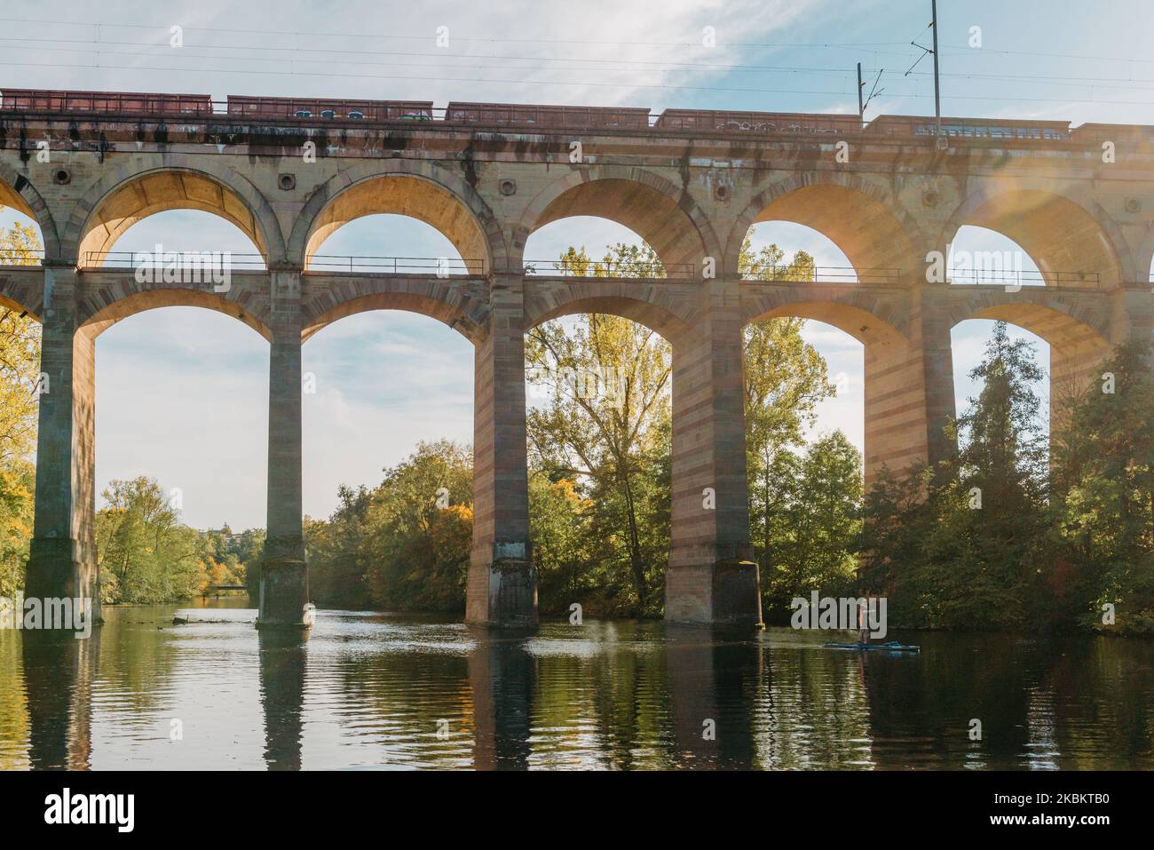 Railway Bridge with river in Bietigheim-Bissingen, Germany. Autumn ...