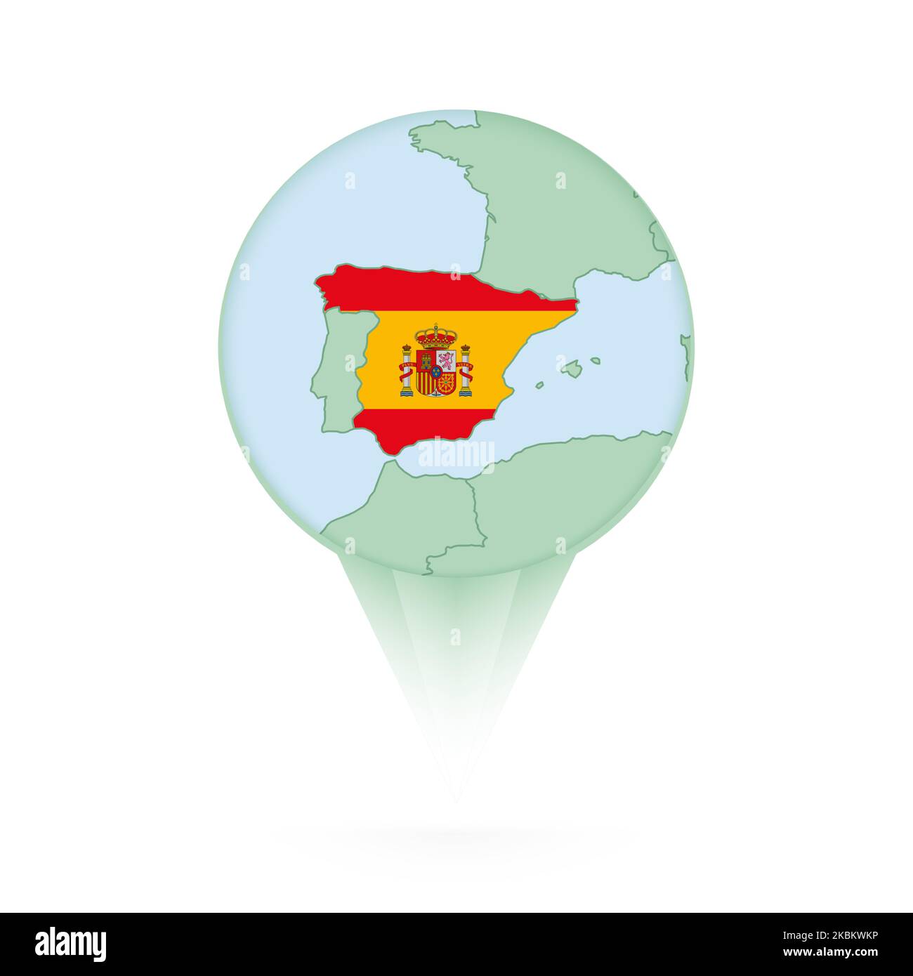 Spain map, stylish location icon with Spain map and flag. Green pin ...