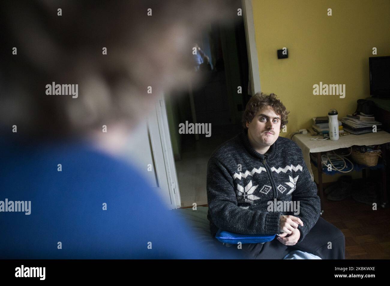 Turin, Italy 30 March 2020. Edoardo, an autistic boy lives the Covid-19 ...