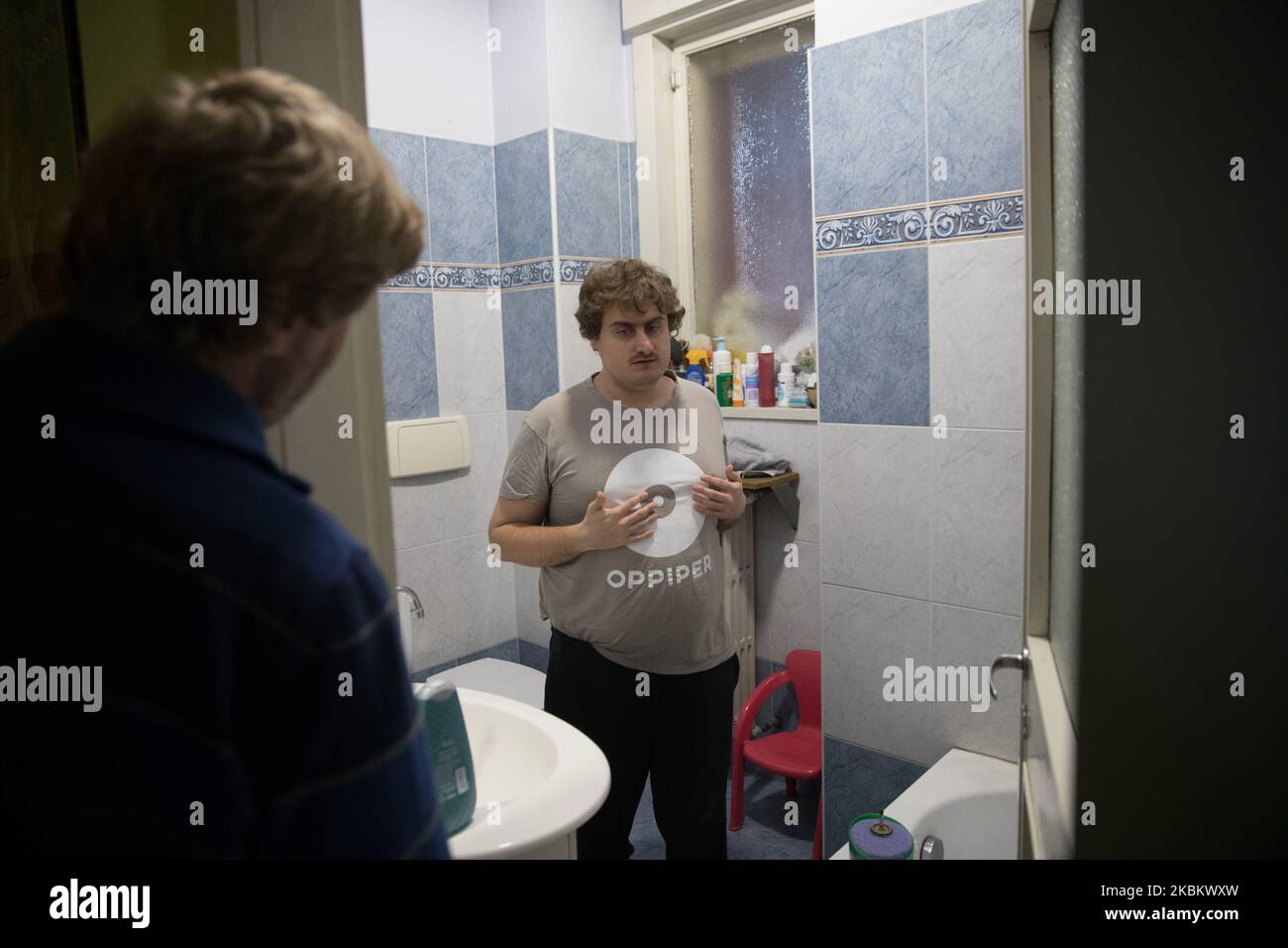 Turin, Italy 30 March 2020. Edoardo, an autistic boy lives the Covid-19 ...