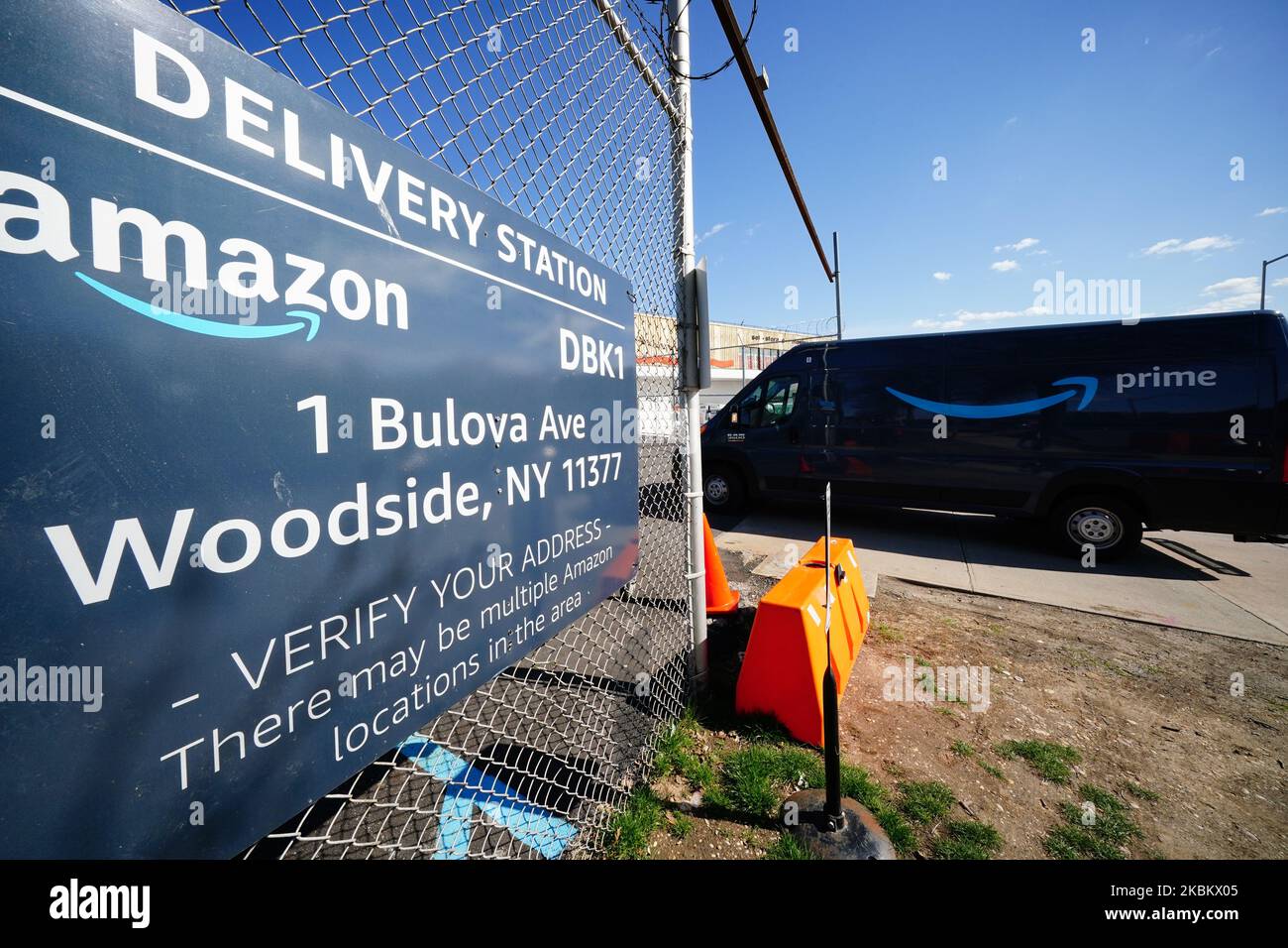 A view of a Amazon Prime delivery van in Amazon hub, Woodside, a day ...