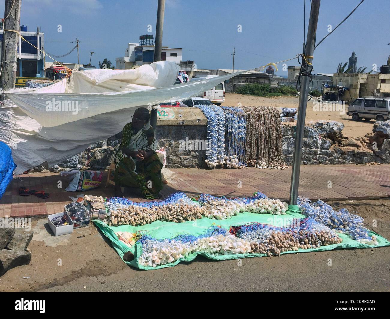 Woman selling seashells in Kanyakumari, Tamil Nadu, India. (Photo by ...