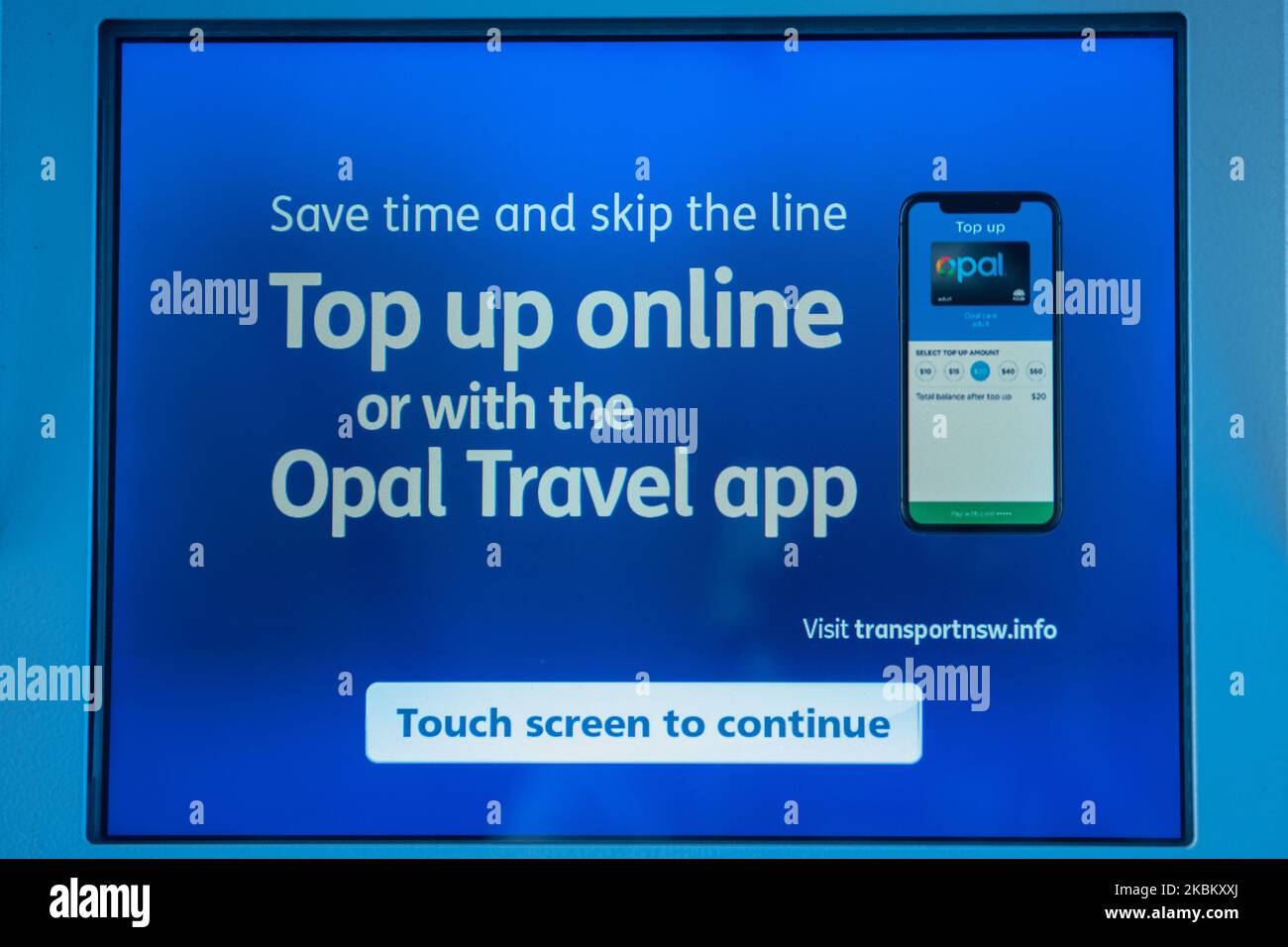 A close view of an Opal top up machine located at Sydney Olympic Park ...