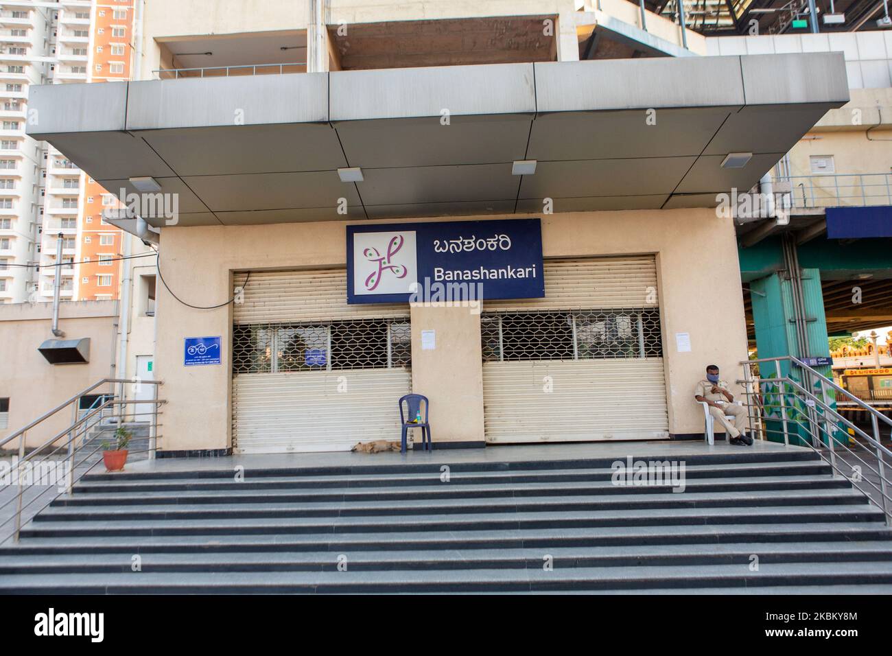 A State Police sits in front of a closed Metro Station on April 1,2020 ...