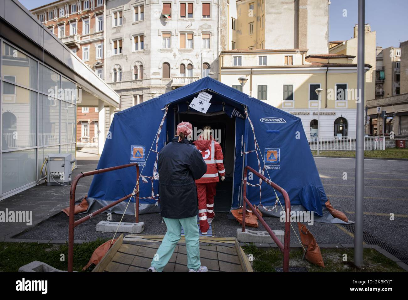 Tents for the screening of potential coronavirus patients in front of ...