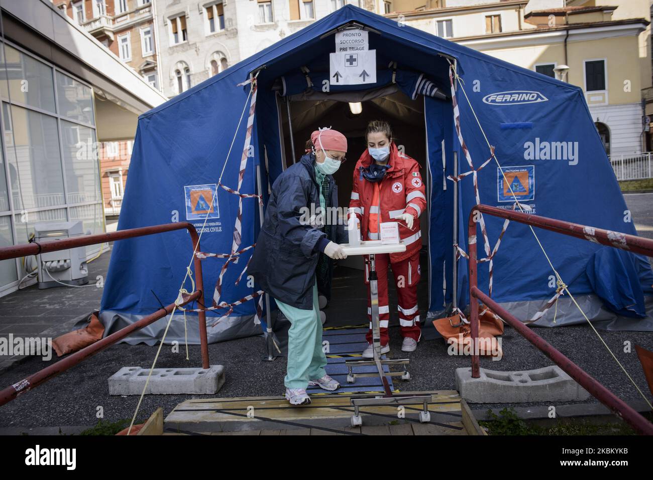 Tents for the screening of potential coronavirus patients in front of ...
