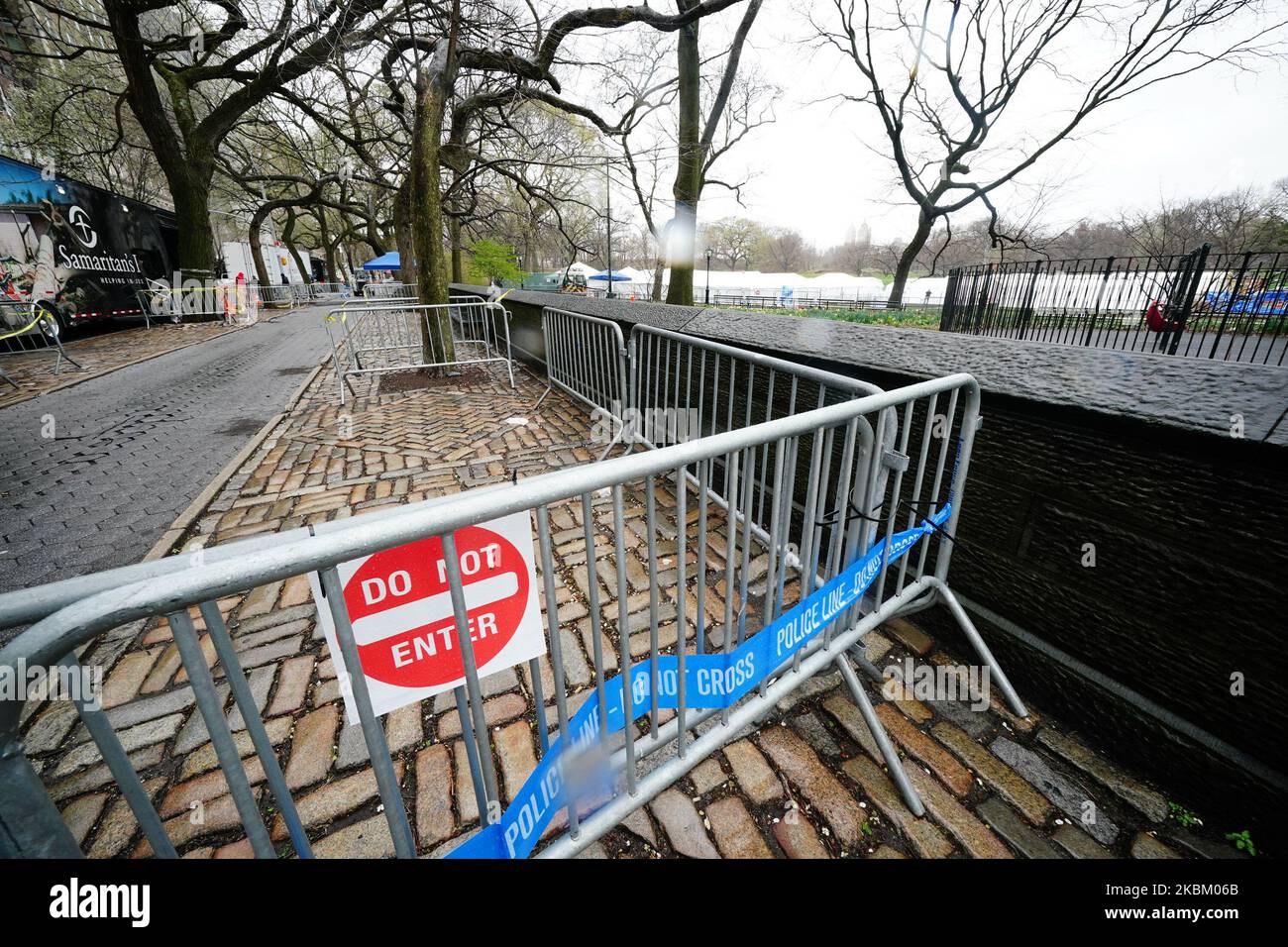 A view of a cordoned area for press right outside a temporary hospital ...