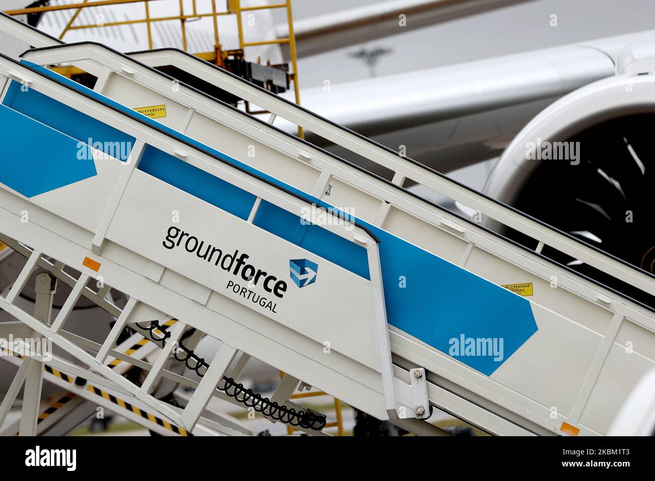 Groundforce logo is pictured at the Humberto Delgado Airport in Lisbon ...