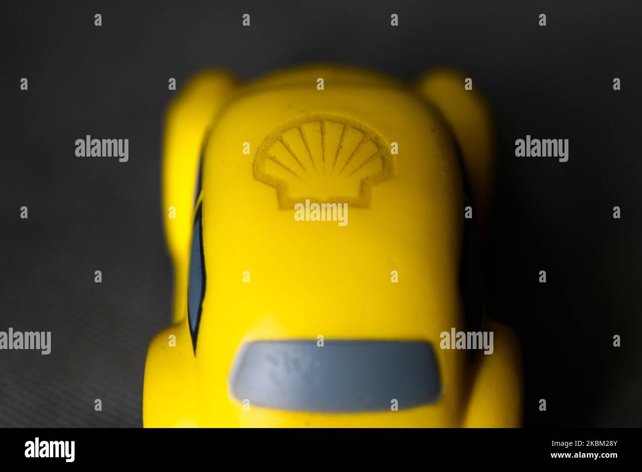 Shell logo is seen on the toy car in this illustration photo taken in ...