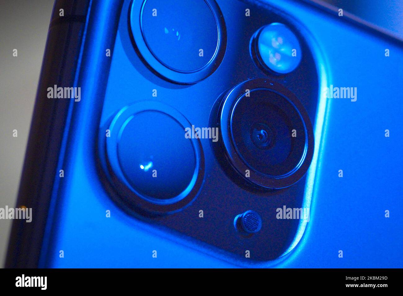 The rear camera module is seen on an iPhone 11 Pro Max in this ...