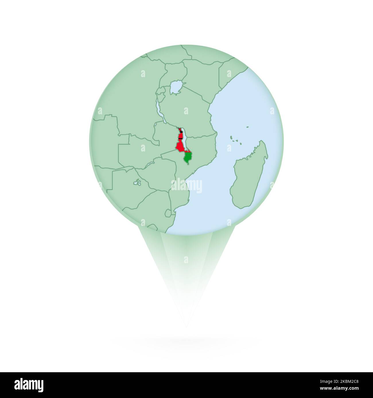 Malawi Map Stylish Location Icon With Malawi Map And Flag Green Pin