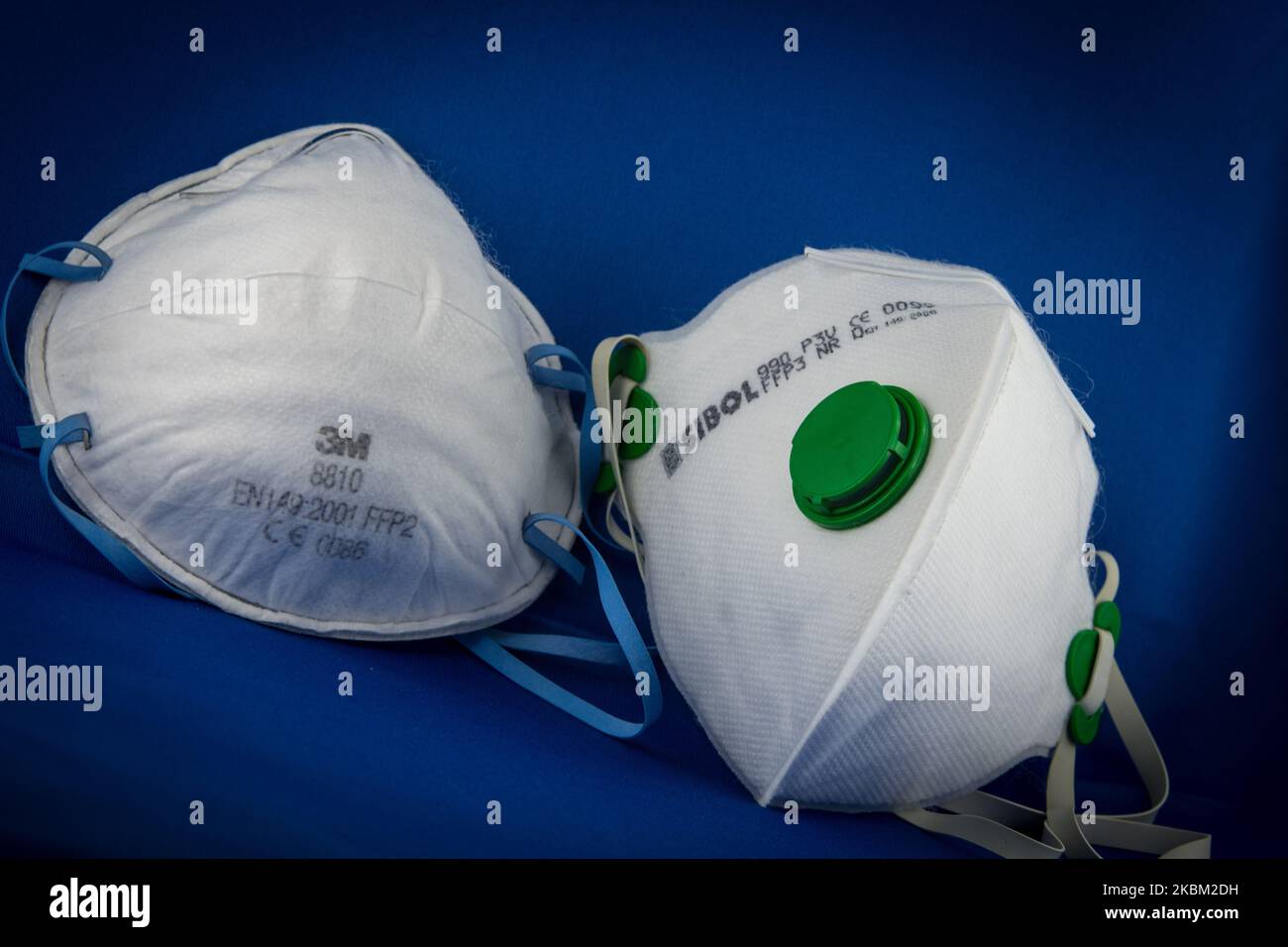 Different types of respiratory mask in the photo an FFP3 with valve ...