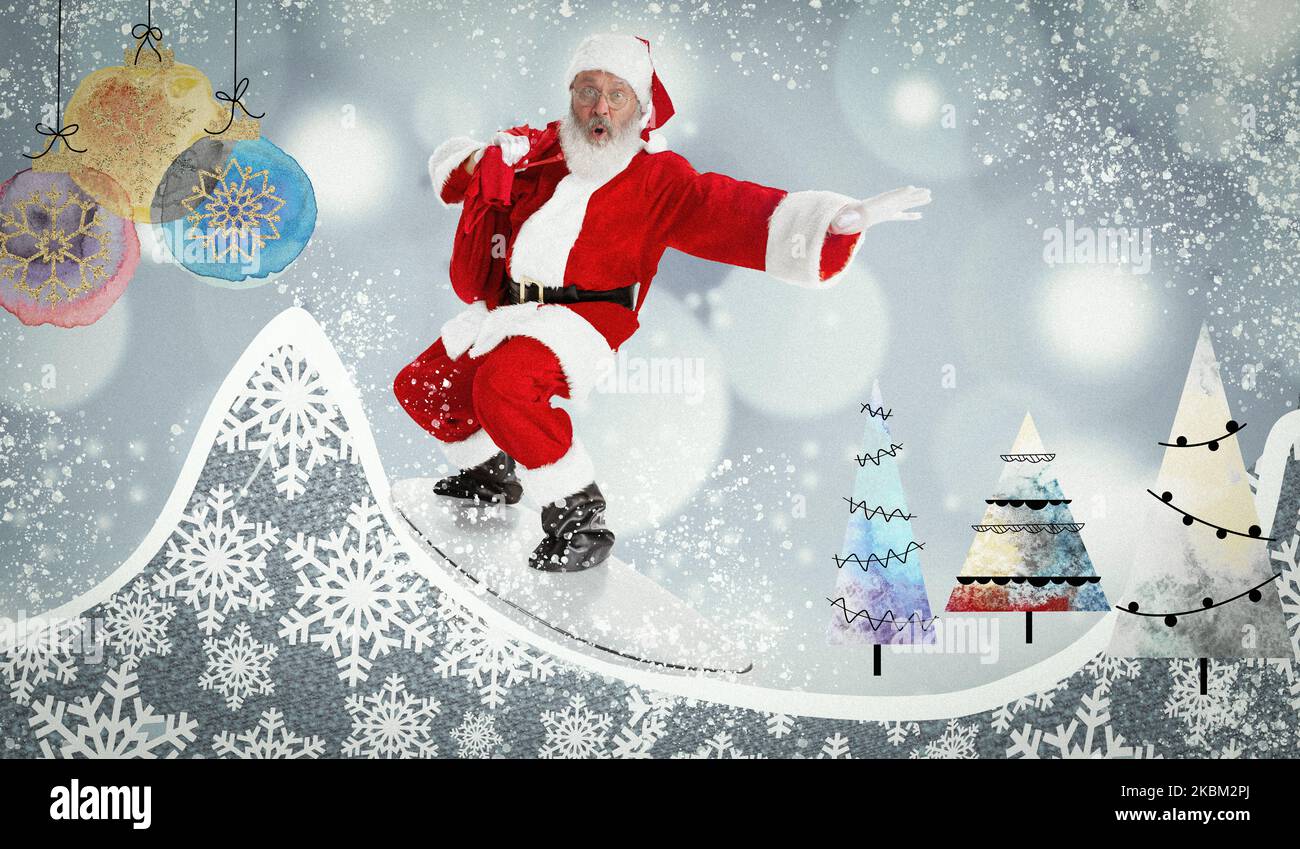 Emotional Santa Claus congrats with New Year and Christmas 2023. Winter ...