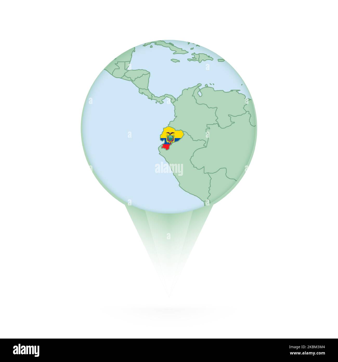 Ecuador map, stylish location icon with Ecuador map and flag. Green pin ...