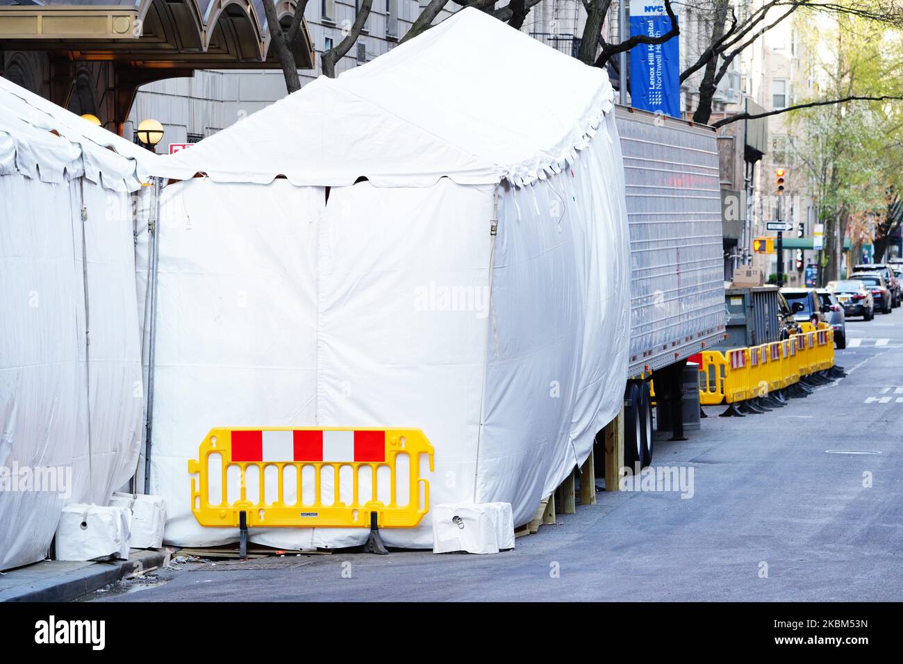 A view of a makeshift morgue Lenox Hill Hospital in Manhattan during ...