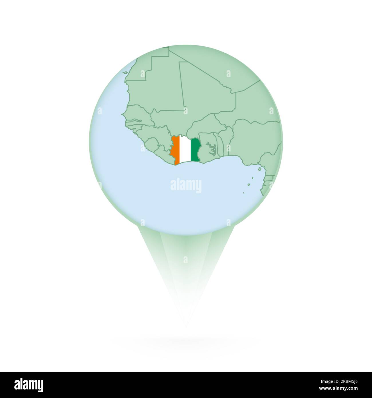 Ivory Coast map, stylish location icon with Ivory Coast map and flag. Green pin icon Stock ...