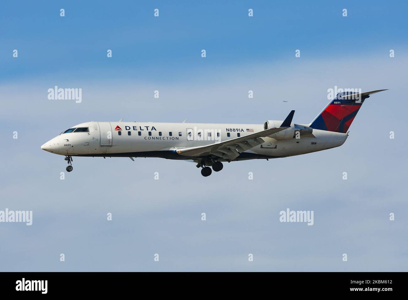 Delta Air Lines Bombardier CRJ-200 aircraft as seen on final approach ...