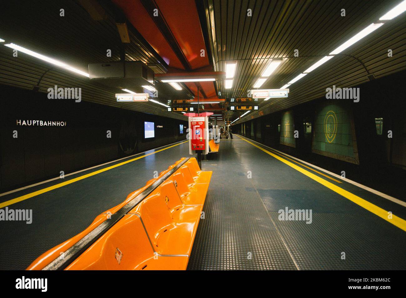 Almost empty subway platform is seen in center station in Bonn, Germany ...