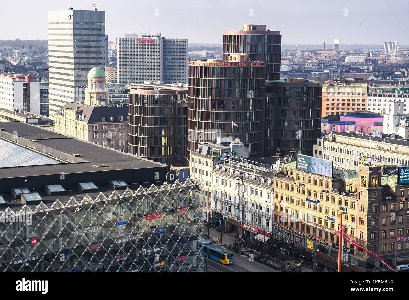 Aerial view of Copenhagen from the top of tower of Copenhagen City Hall ...