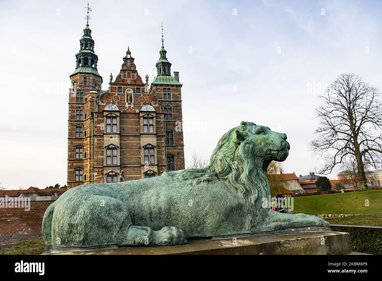 Bronze figure of lion near Rosenborg Slot, the castle of Christian IV ...