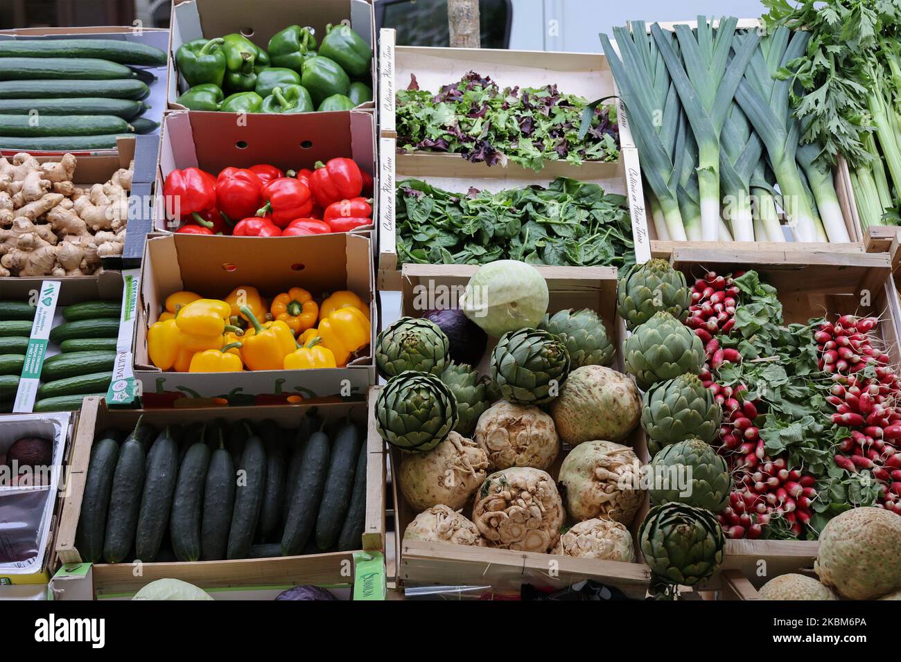Mixed vegetables on display at a market in Paris, France Stock Photo ...