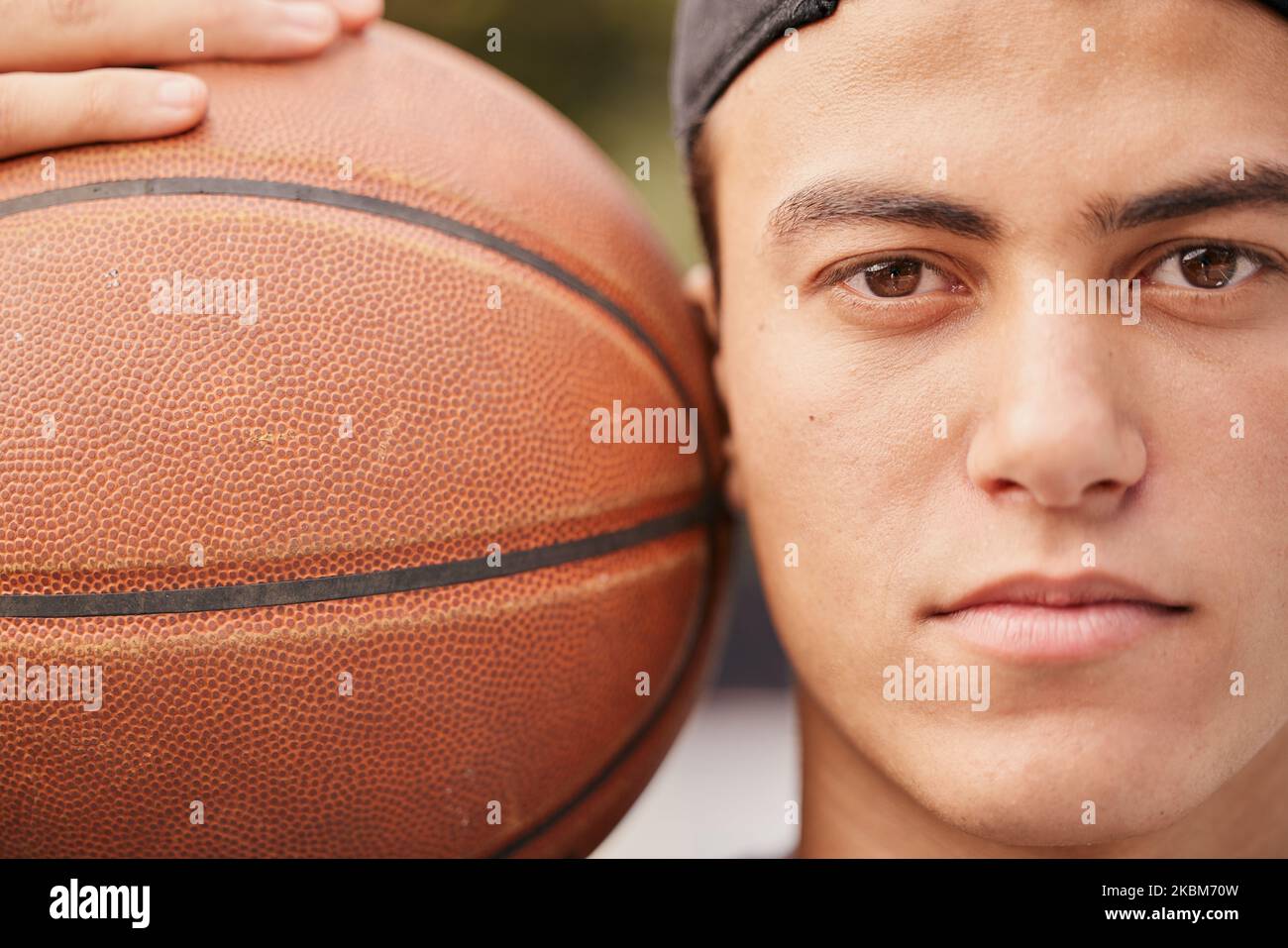 Basketball, sports and portrait of face with ball, basketball player ...