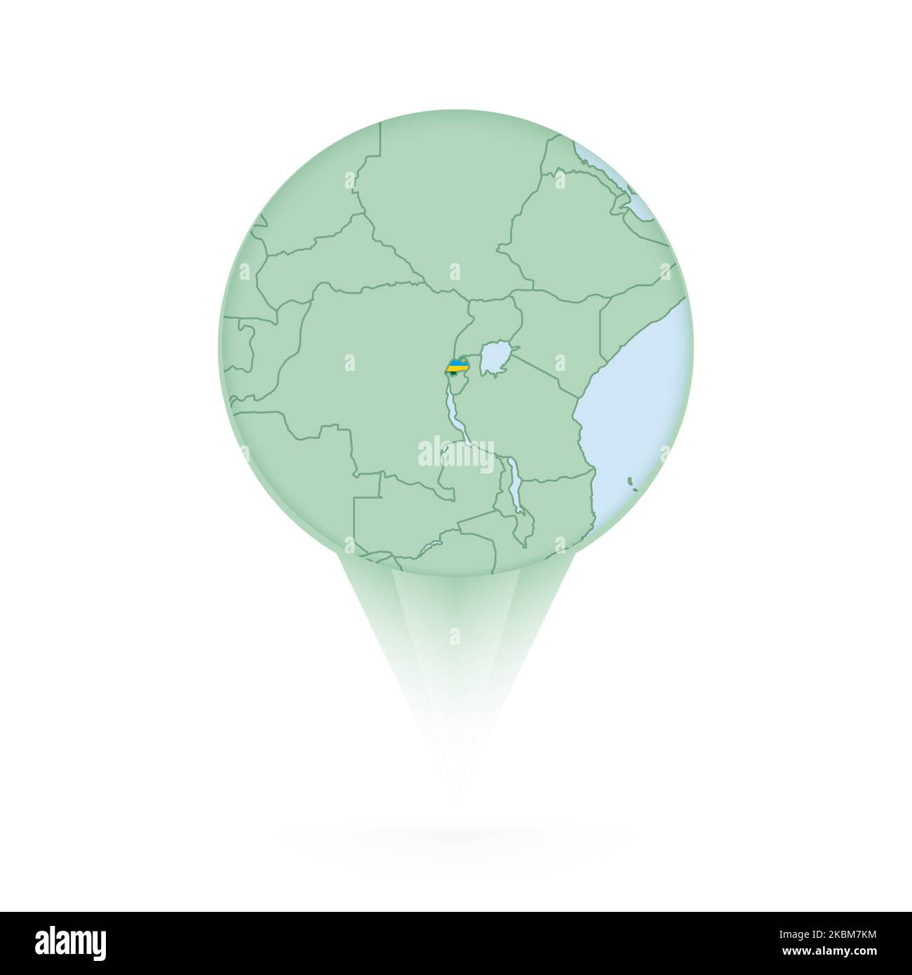 Rwanda map, stylish location icon with Rwanda map and flag. Green pin ...