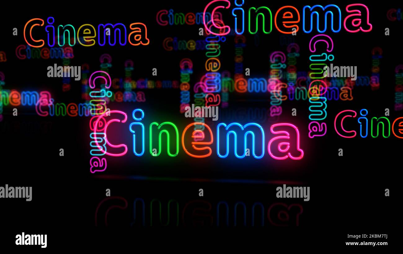 Cinema neon symbol. Retro style film and entertainment light color ...